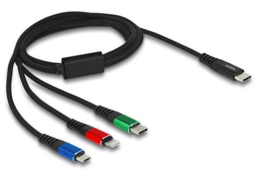 Delock 3-i-1 USB-C till Lightning/Micro USB/USB-C laddningskabel, 1 m ...