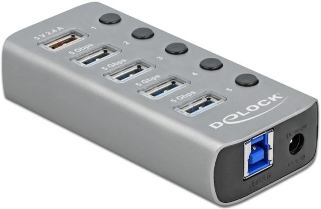 Delock USB-A-hubb med 5x USB-A-portar, 5 Gbps-hubb med switch och ...