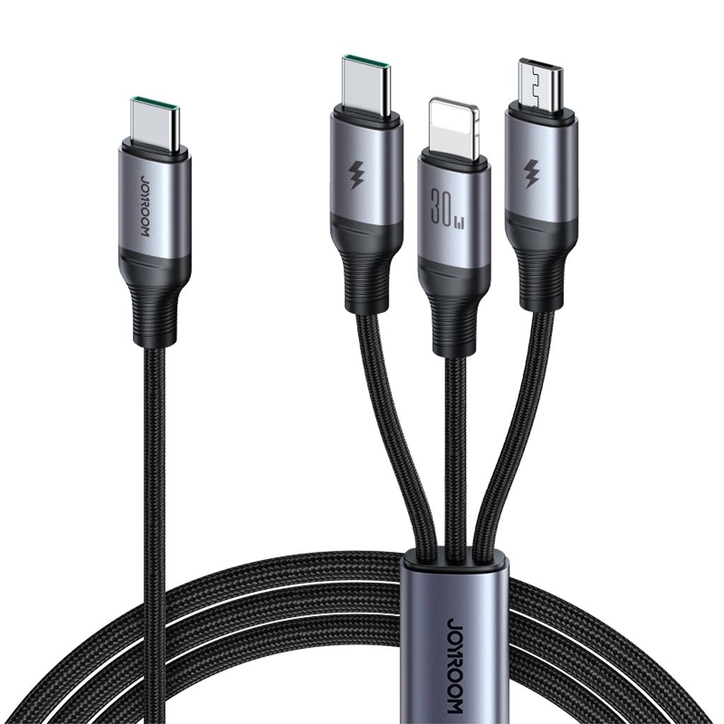 Joyroom 3-i-1-kabel USB-C till Lightning, Micro-USB, 100W, 1,2m - Svart ...
