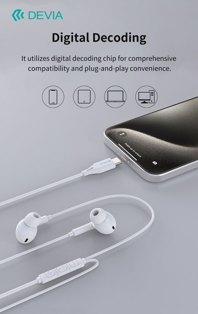 Devia Kintone A2 Hörlurar Trådbundna USB-C - Vit - Teknikdelar.se