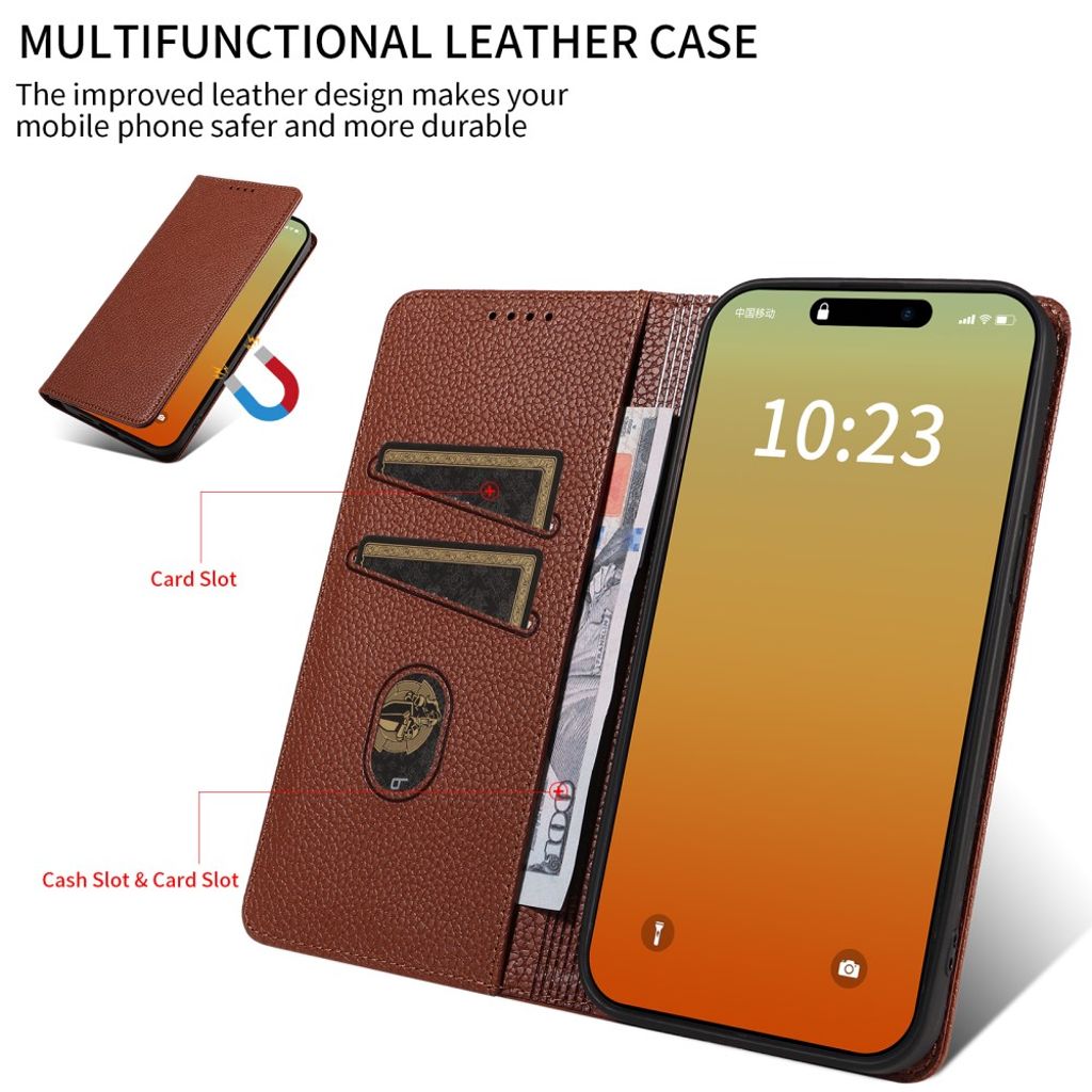 iPhone 14 Pro Max Plånboksfodral RFID Magnet Brun - Teknikdelar.se