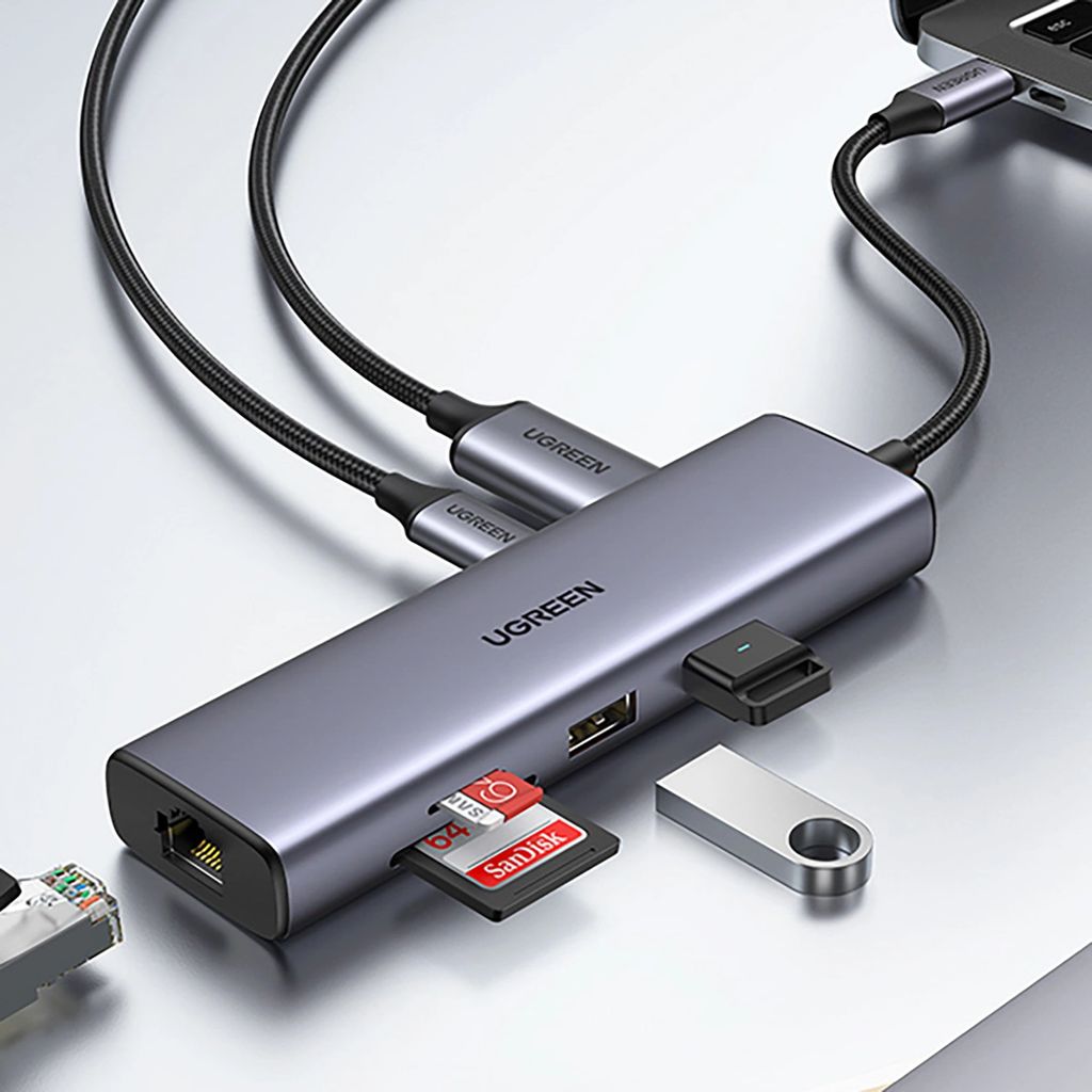 Ugreen USB-C Adapter till 2x USB-A 3.0 / HDMI / RJ45 / SD / TF / PD ...