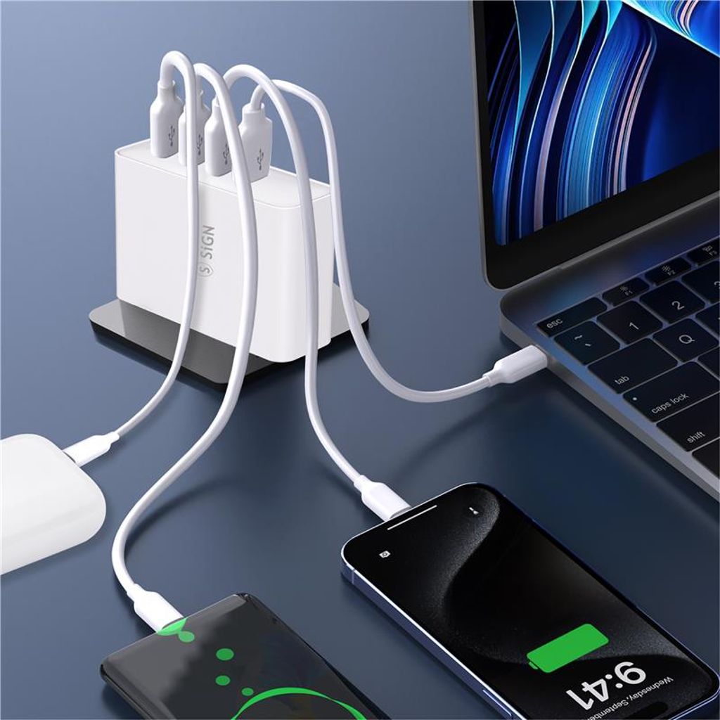 SiGN Snabbladdare 100W GaN 3xUSB-C / 1x USB-A - Vit - Teknikdelar.se