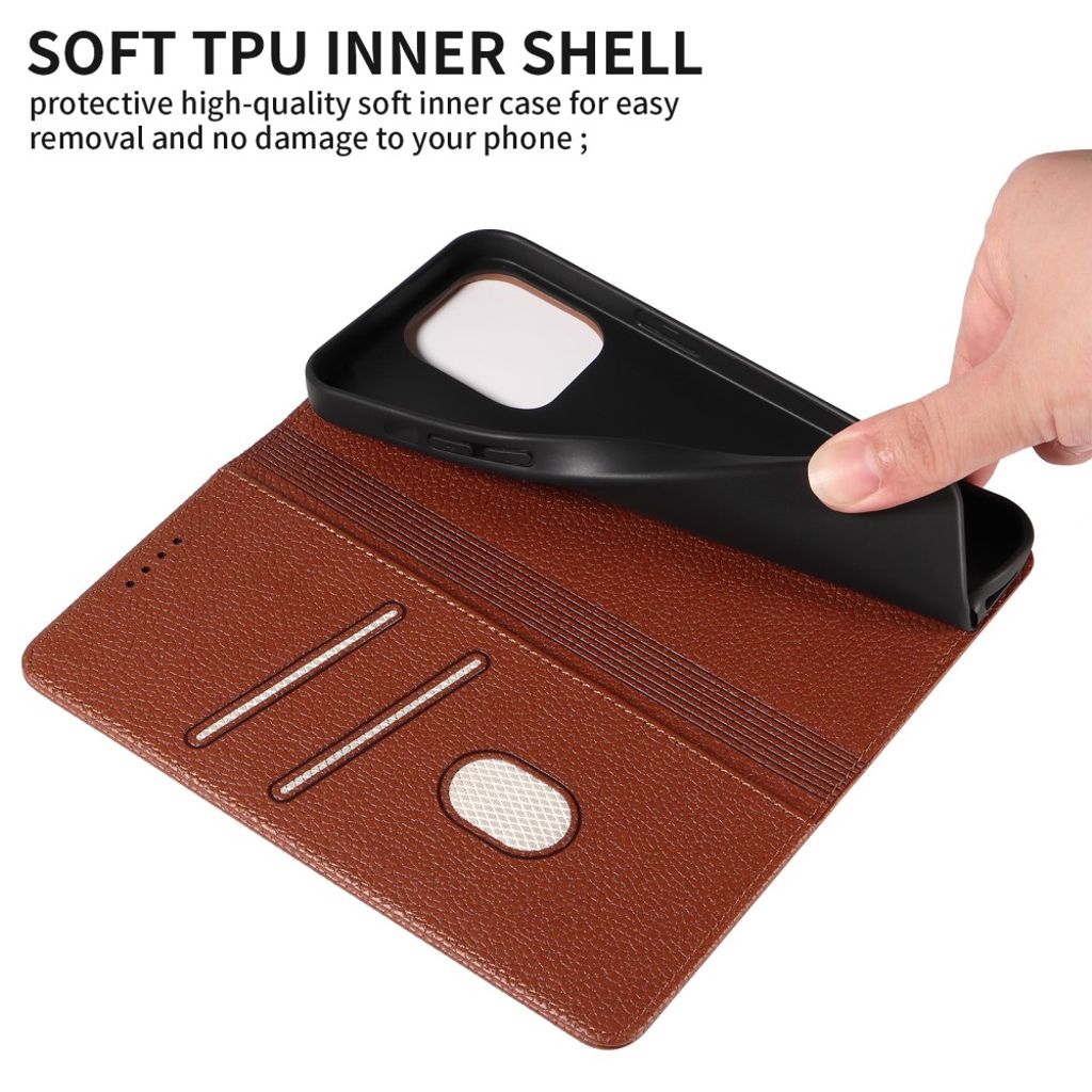 iPhone 14 Pro Max Plånboksfodral RFID Magnet Brun - Teknikdelar.se